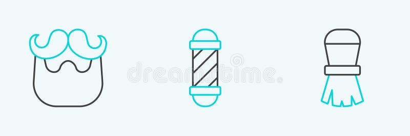 Set Line Shaving Brush, Mustache and Beard and Classic Barber Shop Pole ...