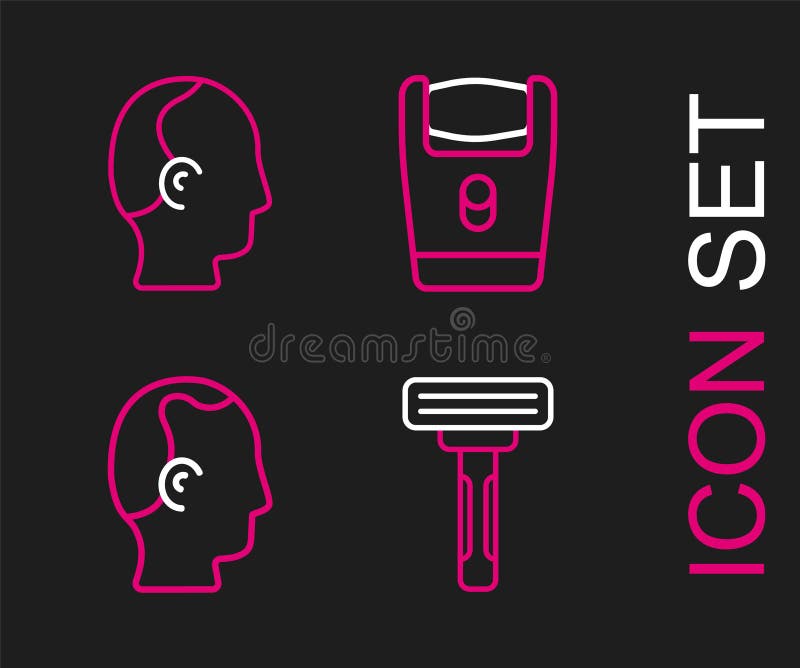 Set Line Shaving Razor, Baldness, Electric Blade and Icon. Vector Stock ...