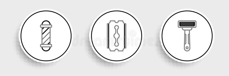 Set Line Shaving Razor, Classic Barber Shop Pole and Blade Icon. Vector ...