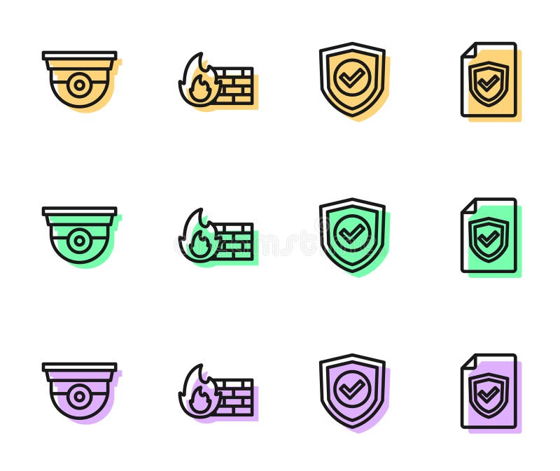 Set Line Shield with Check Mark, Security Camera, Firewall, Security ...