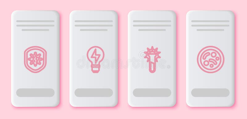 Set Line Shield Protecting from Virus, Light Bulb with Lightning, Test ...