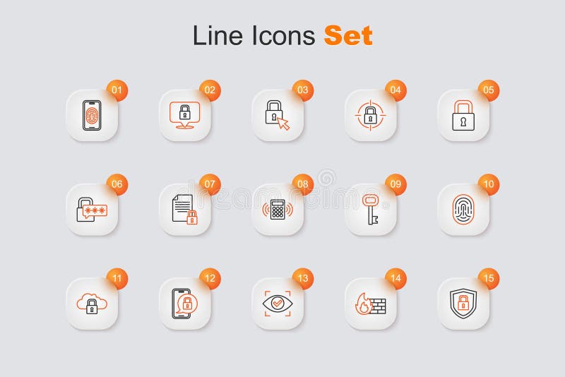 Set Line Shield Security with Lock, Firewall, Wall, Eye Scan, Mobile ... Set Line Shield Security with Lock, Firewall, Wall, Eye Scan, Mobile ...