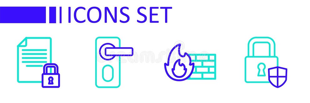 Set Line Shield Security with Lock, Firewall, Wall, Fingerprint Door ...