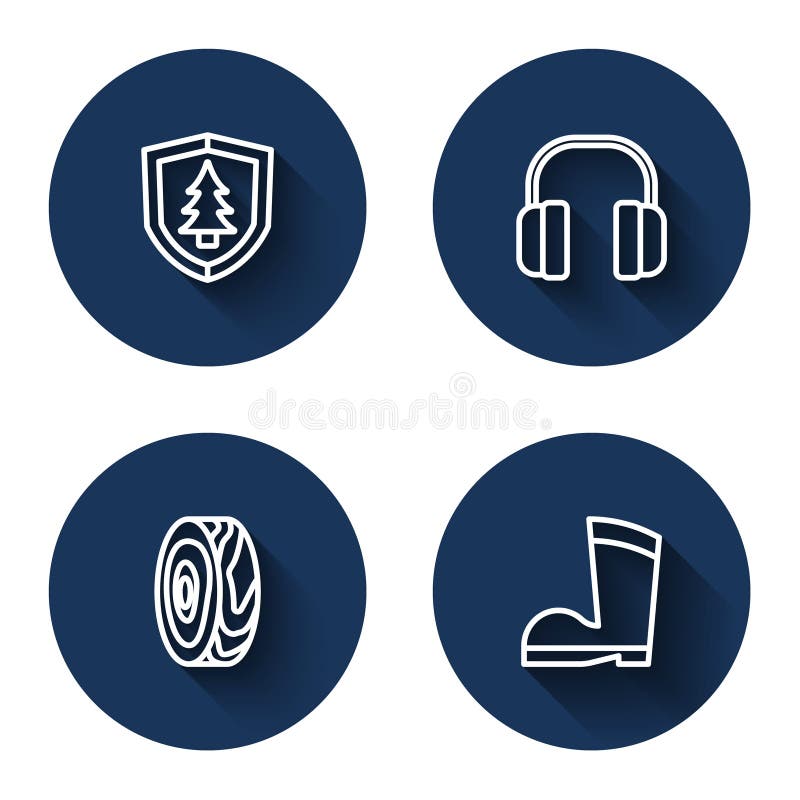 Set Line Shield with Tree, Headphones, Tree Rings and Waterproof Rubber ...