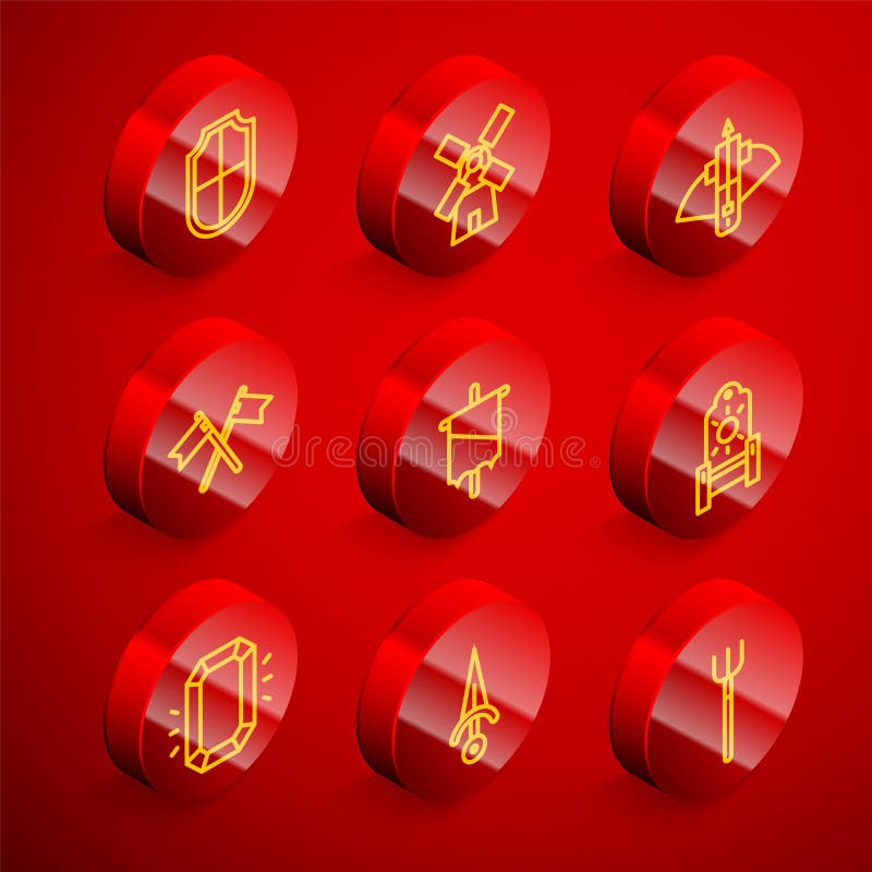 Set Line Shield, Windmill, Battle Crossbow with Arrow, Crossed Medieval ...