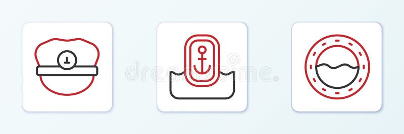 Set Line Ship Porthole, Captain Hat and Location with Anchor Icon ...