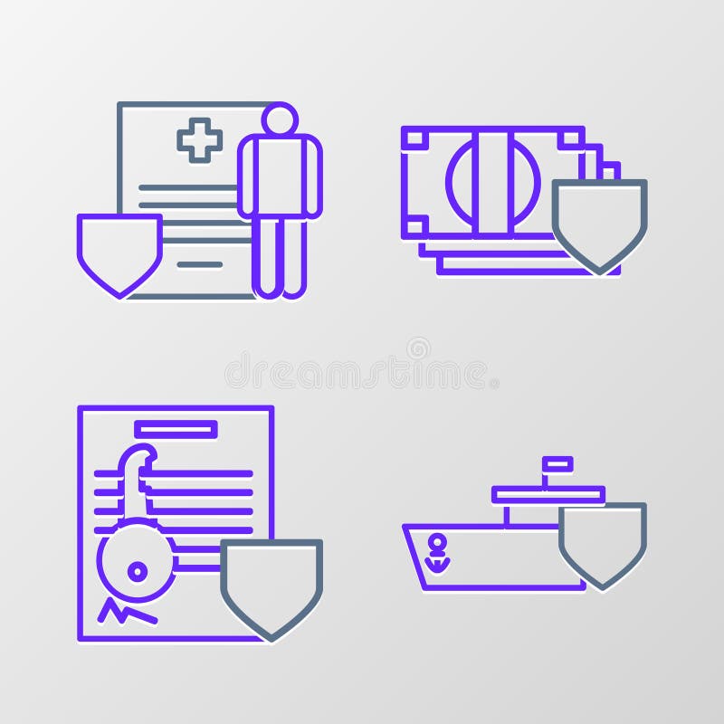 Set Line Ship with Shield, Document Key, Money and Medical Clipboard ...