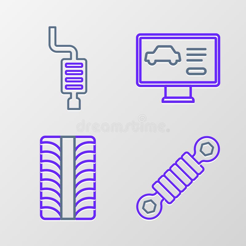 Set Line Shock Absorber, Car Tire Wheel, Diagnostics Condition of Car ... Set Line Shock Absorber, Car Tire Wheel, Diagnostics Condition of Car ...