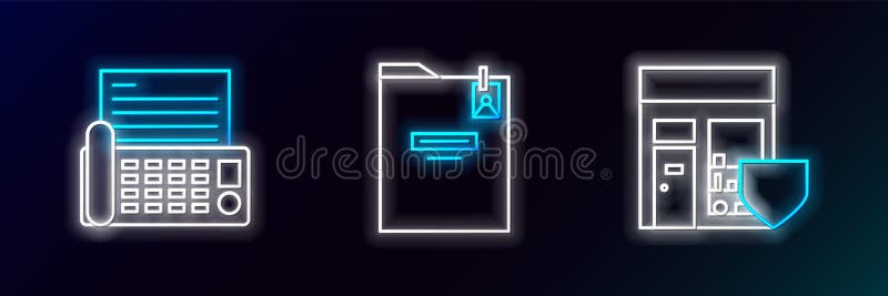 Set Line Shopping Building with Shield, Fax Machine and Personal Folder ...