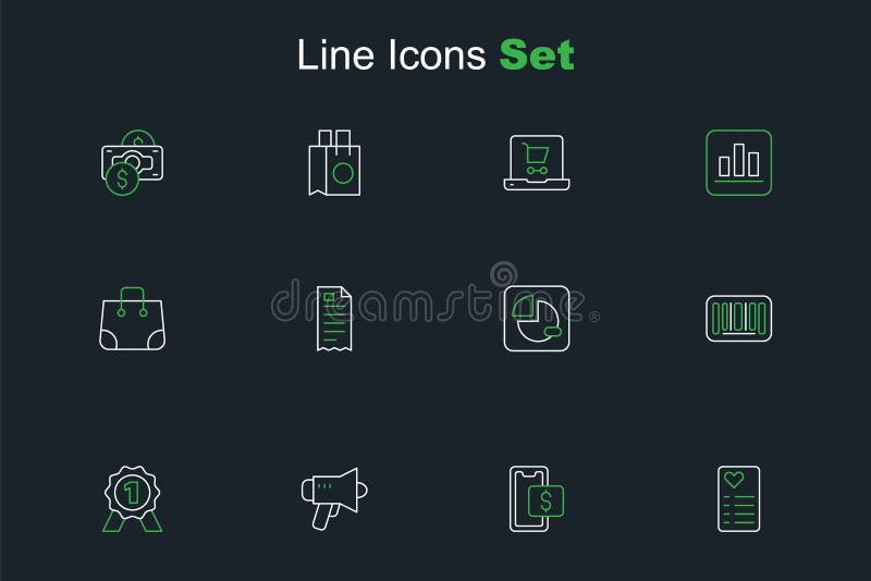 Set Line Shopping List, Mobile Shopping, Megaphone, Medal, Barcode, Pie ... Set Line Shopping List, Mobile Shopping, Megaphone, Medal, Barcode, Pie ...
