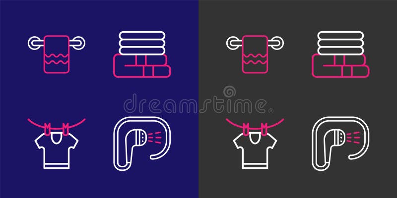 Set Line Shower, Drying Clothes, Towel Stack and on Hanger Icon. Vector ...