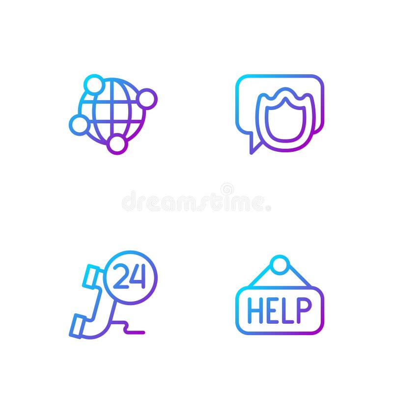 Set Line Signboard with Text Help, Telephone 24 Hours Support, Global ...