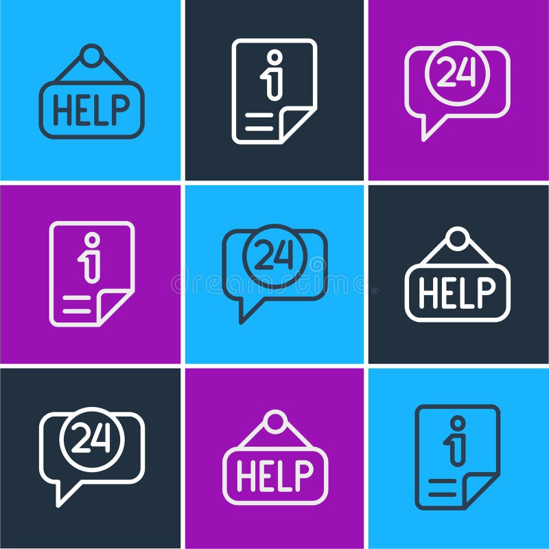 Set Line Signboard with Text Help, Telephone 24 Hours Support and ...