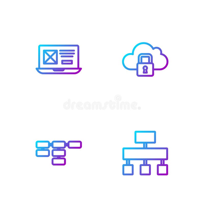 Set Line Site Map, , UI or UX Design and Cloud Computing Lock. Gradient Color Icons Stock Vector ...