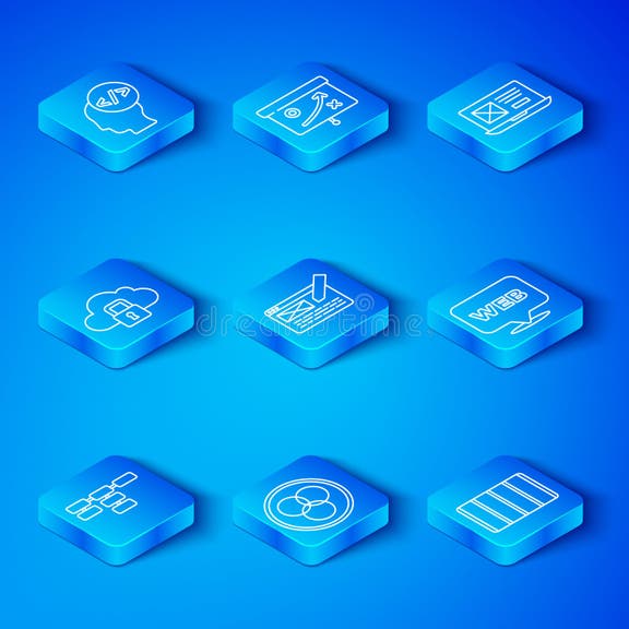 Set Line Site Map, UI or UX Design, RGB and CMYK Color Mixing, Web Graphic, Cloud Computing Lock ...