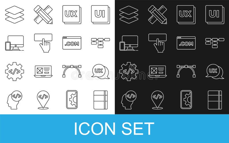 Set Line Sketchbook or Album, UI UX Design, Site Map, Keyboard, Monitor ... Set Line Sketchbook or Album, UI UX Design, Site Map, Keyboard, Monitor ...