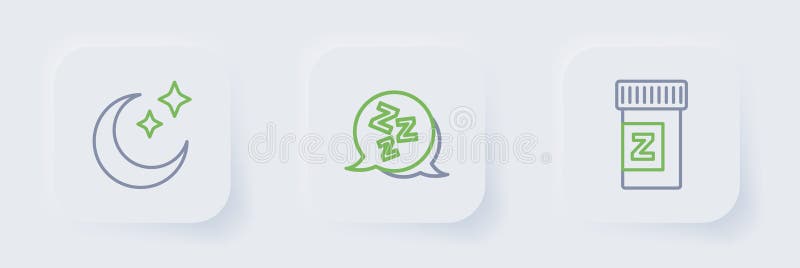 Set Line Sleeping Pill, Sleepy and Moon and Stars Icon. Vector Stock ...