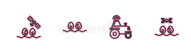 Set Line Smart Farm with Drone, Wireless Tractor Smart, Plant and Icon ...