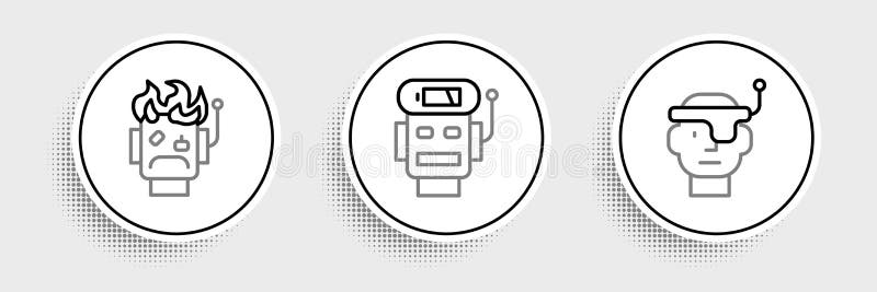 Set Line Smart Glasses, Robot Burned Out and Low Battery Charge Icon ... Set Line Smart Glasses, Robot Burned Out and Low Battery Charge Icon ...