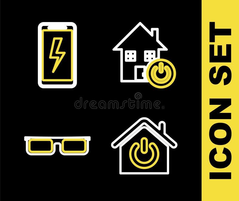 Set Line Smart Home, Glasses and Mobile Charging Battery Icon. Vector ... Set Line Smart Home, Glasses and Mobile Charging Battery Icon. Vector ...