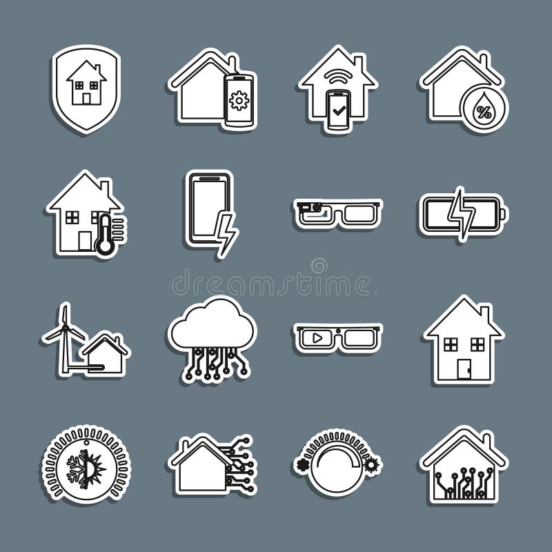 Set Line Smart Home, House, Battery, Remote Control System, Mobile ... Set Line Smart Home, House, Battery, Remote Control System, Mobile ...