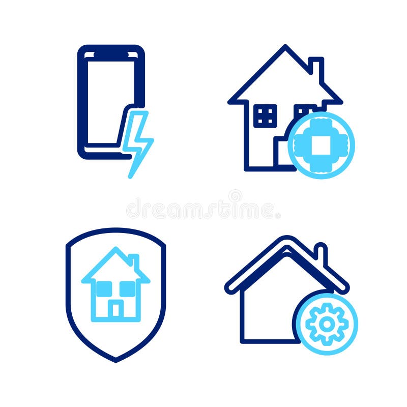 Set Line Smart Home Settings, House, and Mobile Charging Battery Icon ...