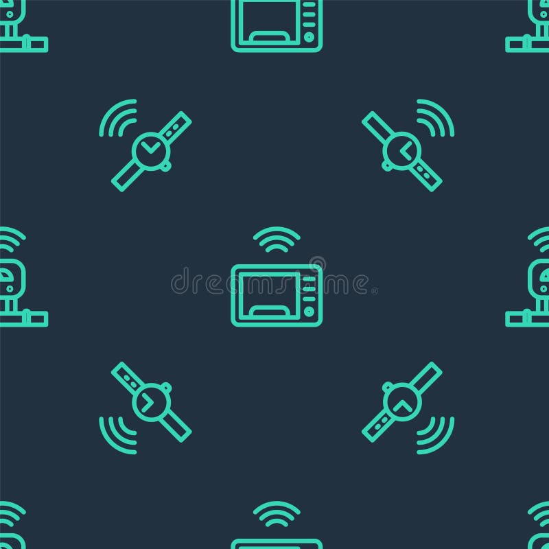 Set Line Smart Microwave Oven, Smartwatch and Sensor on Seamless ...