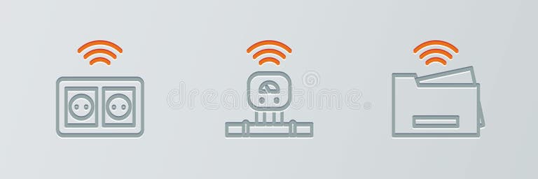 Set Line Smart Printer, Electrical Outlet and Sensor Icon. Vector Stock ...