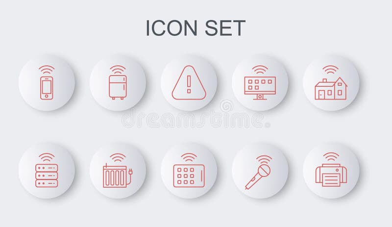 Set Line Smart Printer, Server, Exclamation Mark Triangle, Wireless ...