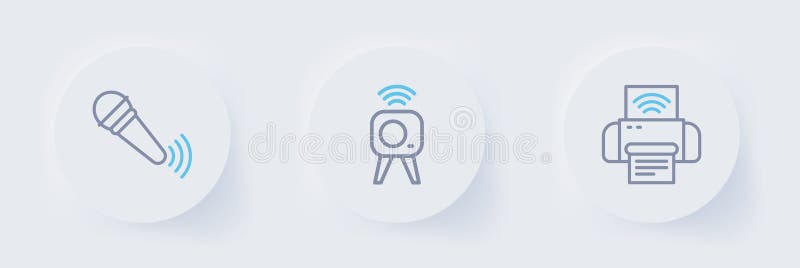 Set Line Smart Printer System, Web Camera and Wireless Microphone Icon ...