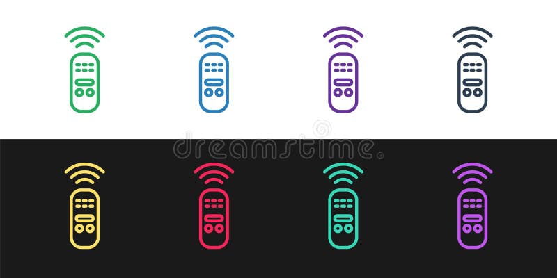 Set Line Smart Remote Control System Icon Isolated on Black and White ...