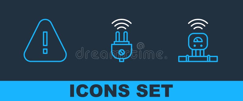 Set Line Smart Sensor, Exclamation Mark in Triangle and Electric Plug ... Set Line Smart Sensor, Exclamation Mark in Triangle and Electric Plug ...