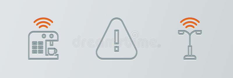 Set Line Smart Street Light, Coffee Machine and Exclamation Mark ...