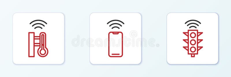 Set Line Smart Traffic Light, Thermometer and Wireless Smartphone Icon ... Set Line Smart Traffic Light, Thermometer and Wireless Smartphone Icon ...