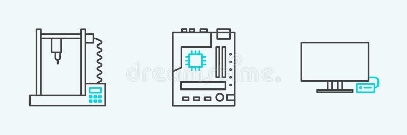 Set Line Smart Tv, 3D Printer and Motherboard Icon. Vector Stock Vector ... Set Line Smart Tv, 3D Printer and Motherboard Icon. Vector Stock Vector ...