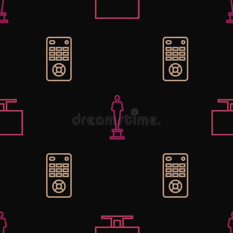 Set Line Smart Tv, Remote Control and Movie Trophy on Seamless Pattern ...
