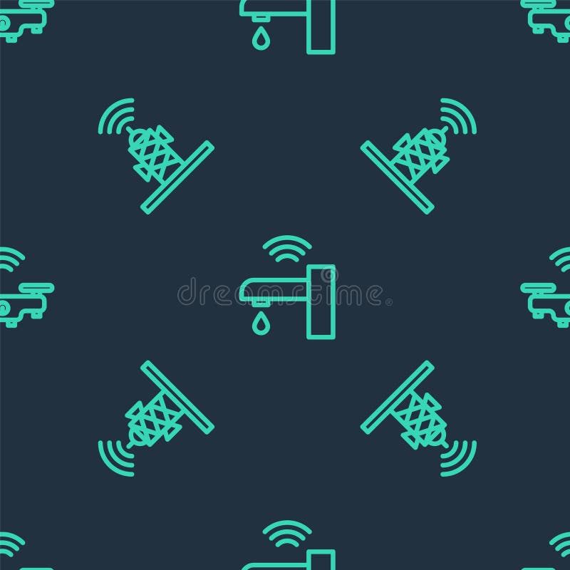 Set Line Smart Water Tap, Wireless Antenna and Drone on Seamless ...