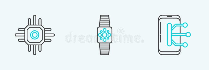 Set Line Smartphone, Mobile Phone, Processor and Smartwatch Icon ... Set Line Smartphone, Mobile Phone, Processor and Smartwatch Icon ...