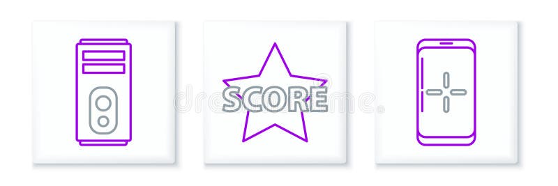 Set Line Smartphone and Playing in Game, Computer and Star Icon. Vector ...