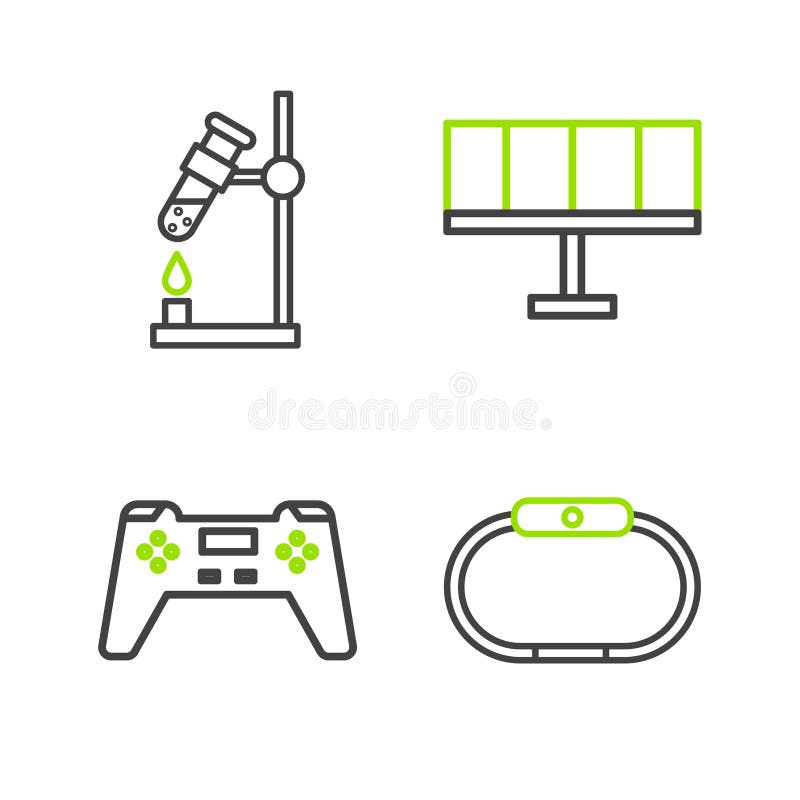 Set Line Smartwatch, Gamepad, Solar Energy Panel and Test Tube Flask on ...