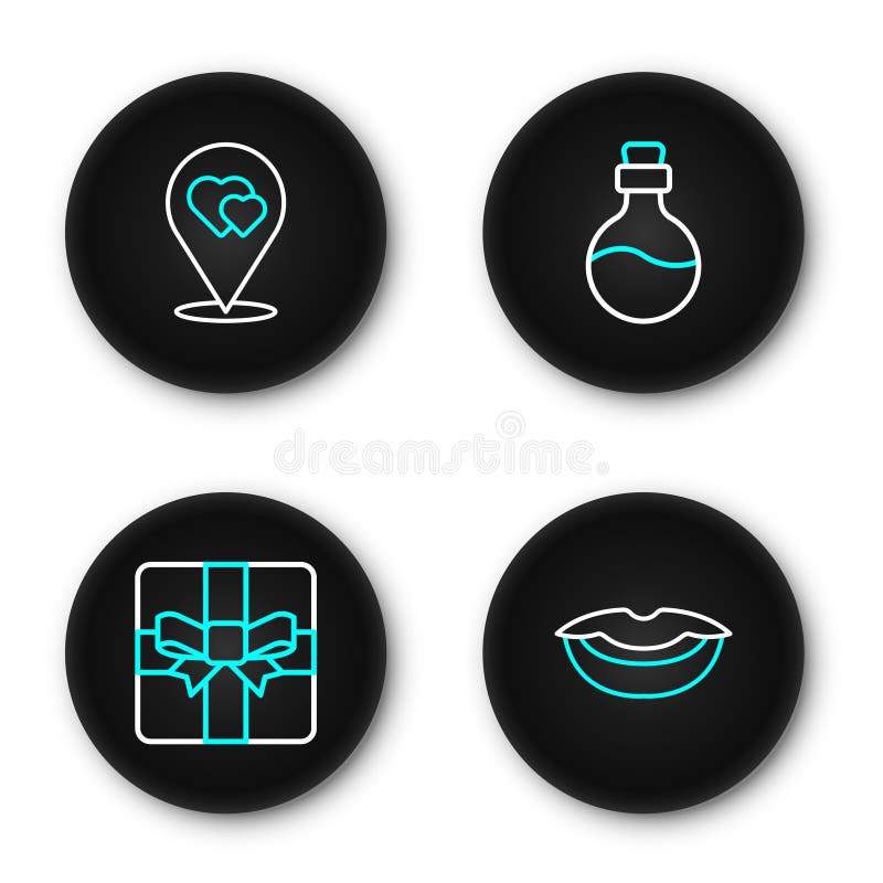 Set Line Smiling Lips, Gift Box, Bottle with Love Potion and Location ...