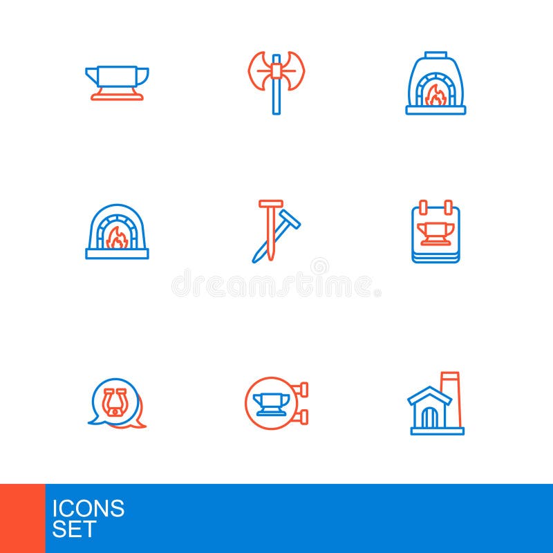 Set Line Smithy Workshop Interior, Blacksmith Anvil Tool, Horseshoe ...