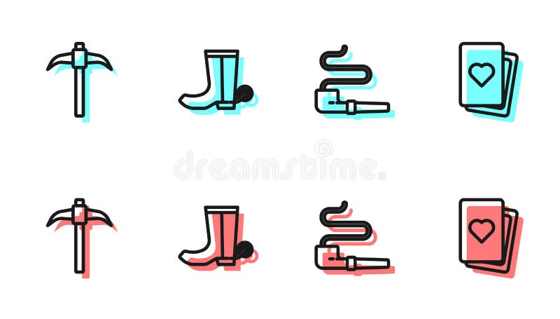 Set Line Smoking Pipe, Pickaxe, Cowboy Boot and Deck of Playing Cards ...