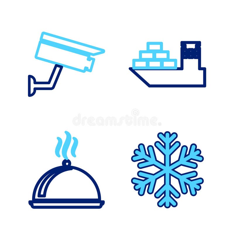 Set Line Snowflake, Covered with Tray of Food, Cargo Ship and Security ...