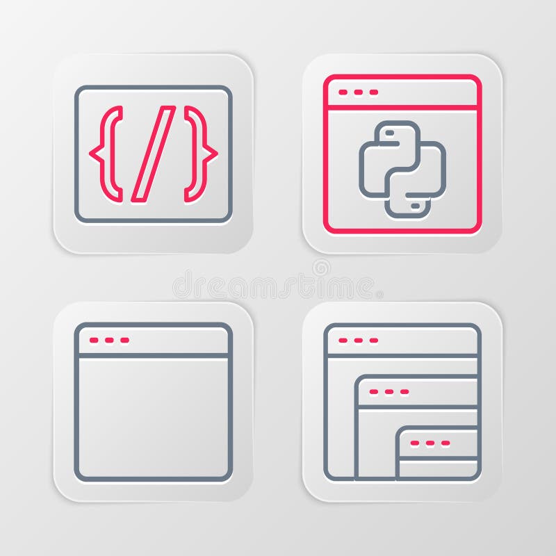 Set Line Software, Browser Window, Python Programming Language and Programming Syntax Icon ...