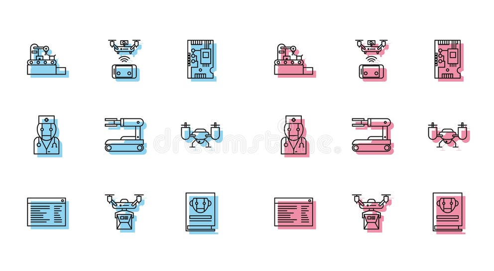 Set Line Software Web Developer Programming Code Drone Delivery Concept Factory Conveyor