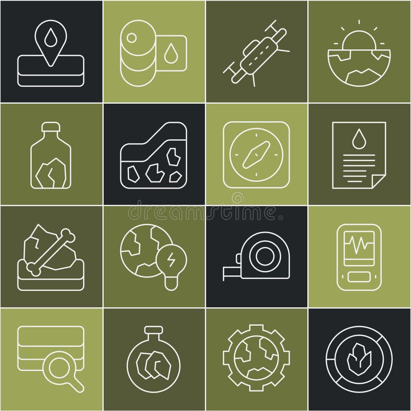 Set Line Soil Analysis, Seismograph, Oil Drop Document, Drone, Ground ...