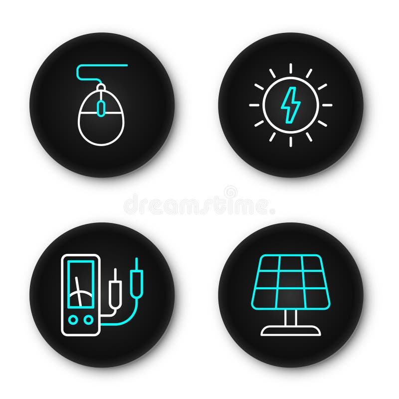 Set Line Solar Energy Panel, Ampere Meter, Multimeter, and Computer ...