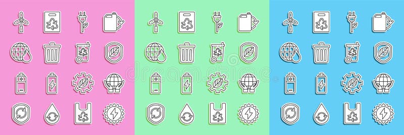 Set Line Solar Energy Panel, Hands Holding Earth Globe, Shield with ...