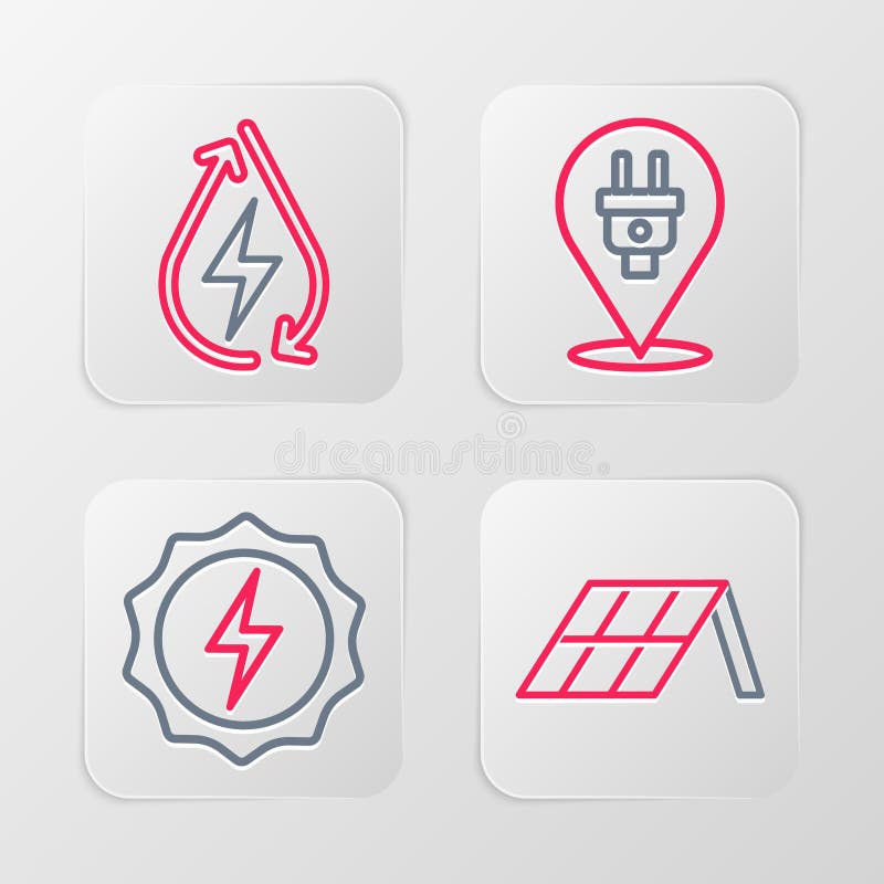 Set Line Solar Energy Panel, Lightning Bolt, Electric Plug and Water ...
